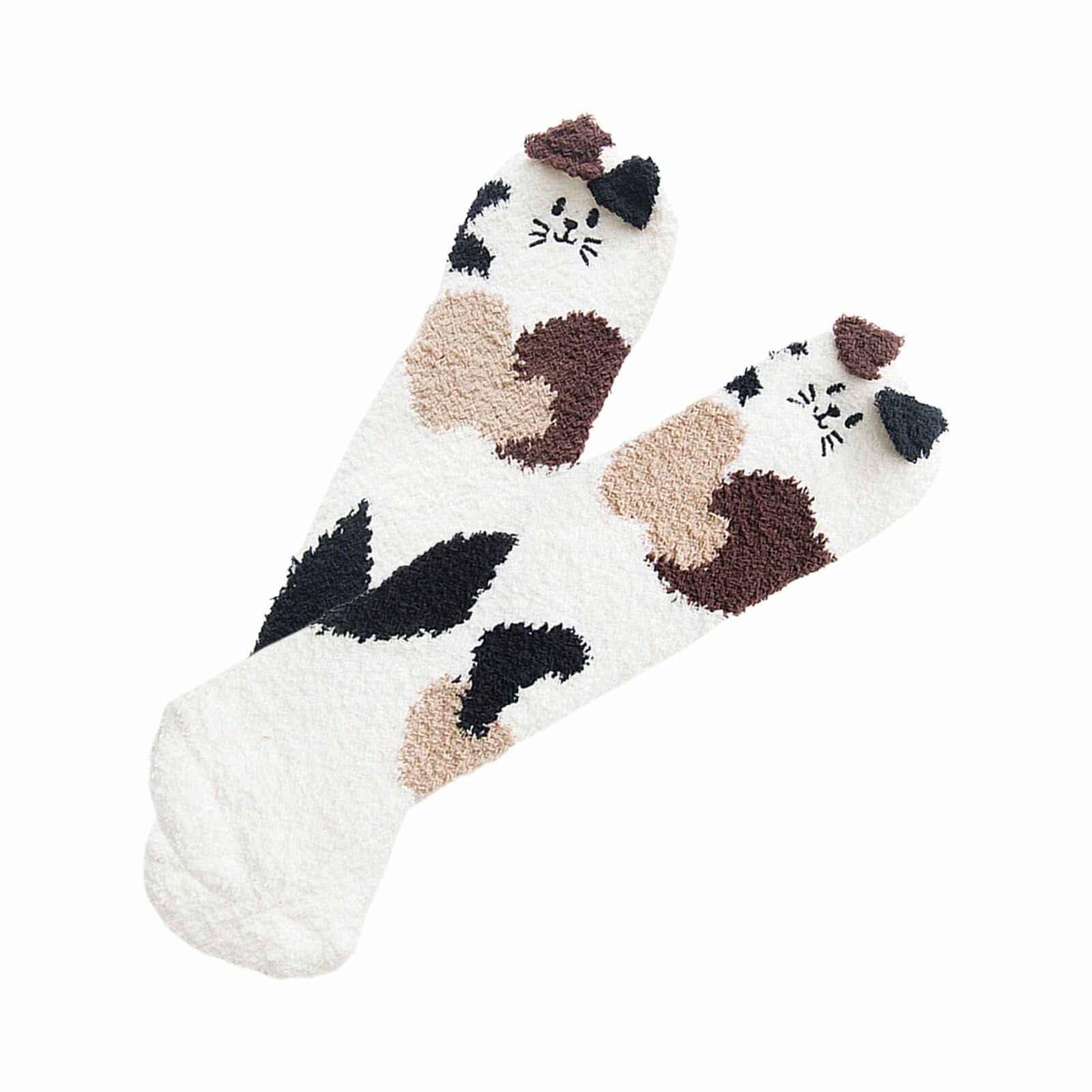 Женские носки из кораллового флиса толстые теплые с мультяшными животными пушистые для сна на полу