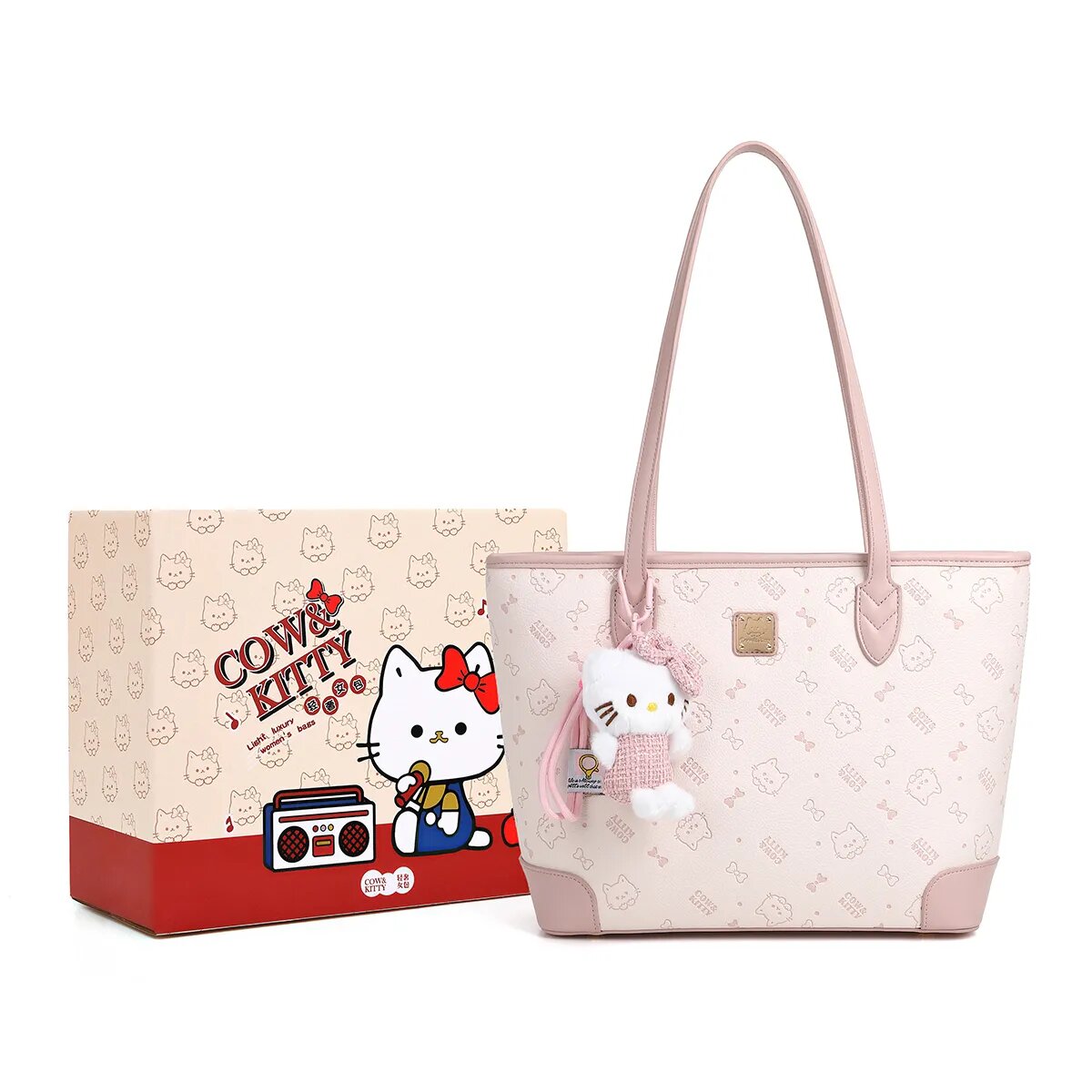 Сумка-тоут Cow&Kitty женская, розовая, на одно плечо, большая вместимость 35×25×35 см, для студентов и повседневного исп
