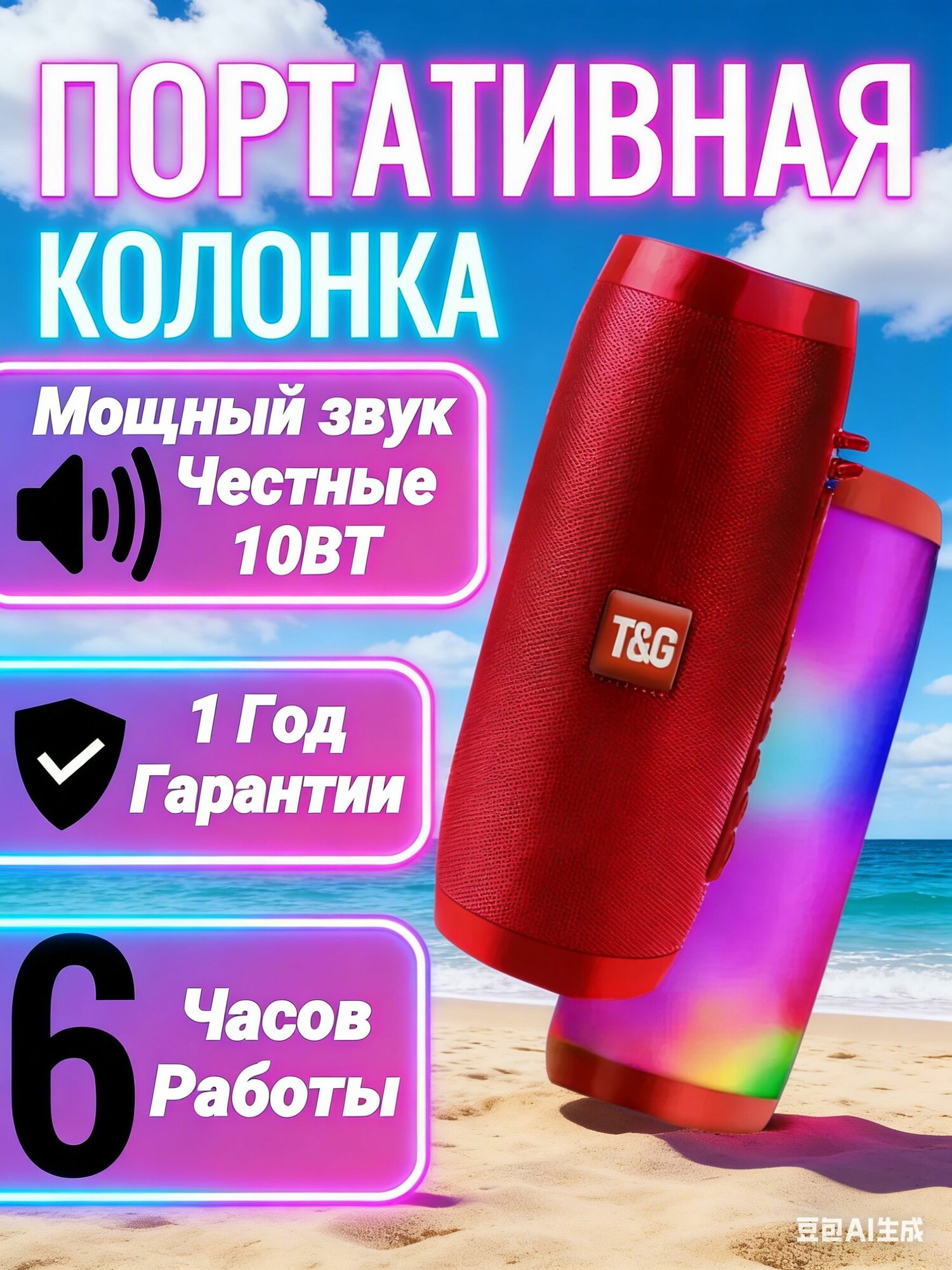 Портативная блютуз колонка TG-157 с подсветкой