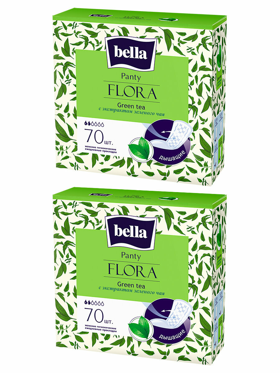Bella Прокладки женские гигиенические ежедневные Green tea 2х70 шт 2 капли