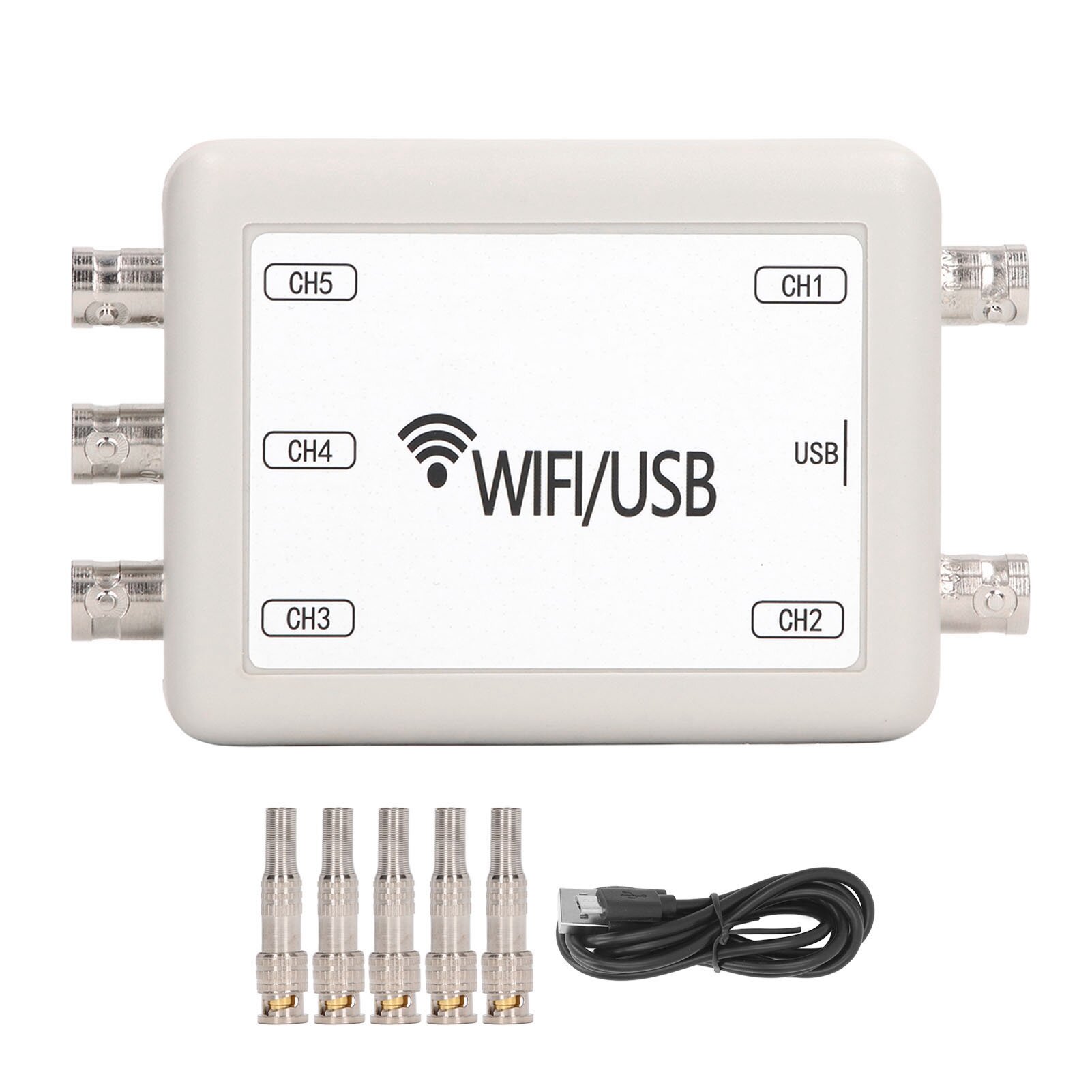 Виртуальный осциллограф Wi-Fi USB 5 каналов, портативный, для ПК и мобильных телефонов, диапазон частот 0 Гц ~ 250 кГц, частота дискретизации 1 МГц.