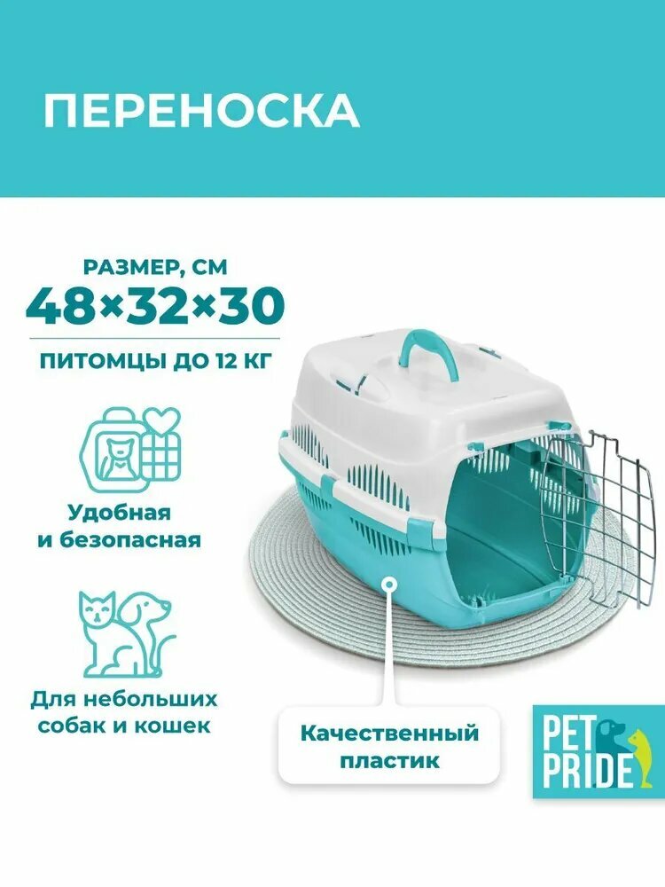 Сумка-переноска для животных PET PRIDE, 48 х 32 х 30 см, бирюзовая