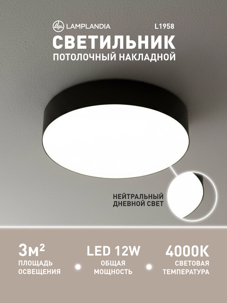 Светильник накладной светодиодный Lamplandia L1958 TABLET 4000K BLACK, LED 12W