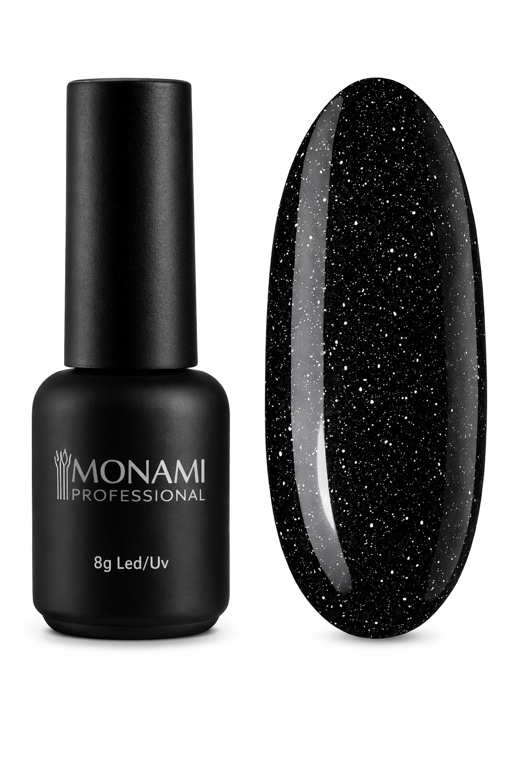Гель-лак Monami "Millennium Black", с блестками, черный, 8 мл