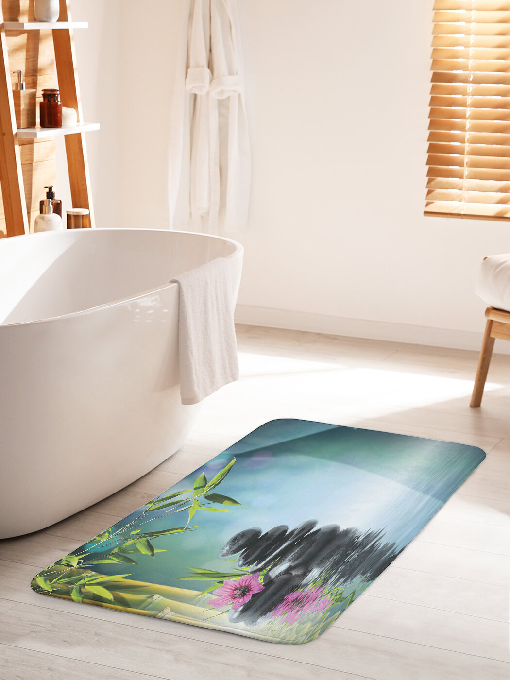 Коврик для ванной комнаты и туалета противоскользящий "Камни и цветок" 60х100 см, JoyArty