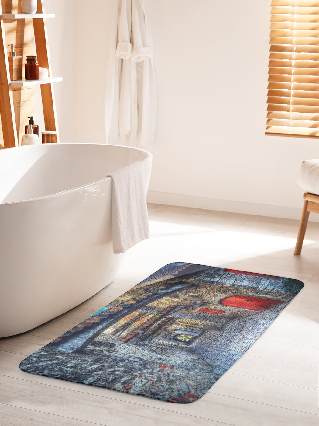 Коврик для ванной комнаты и туалета противоскользящий "Узкие каменные улицы" 60х100 см, JoyArty