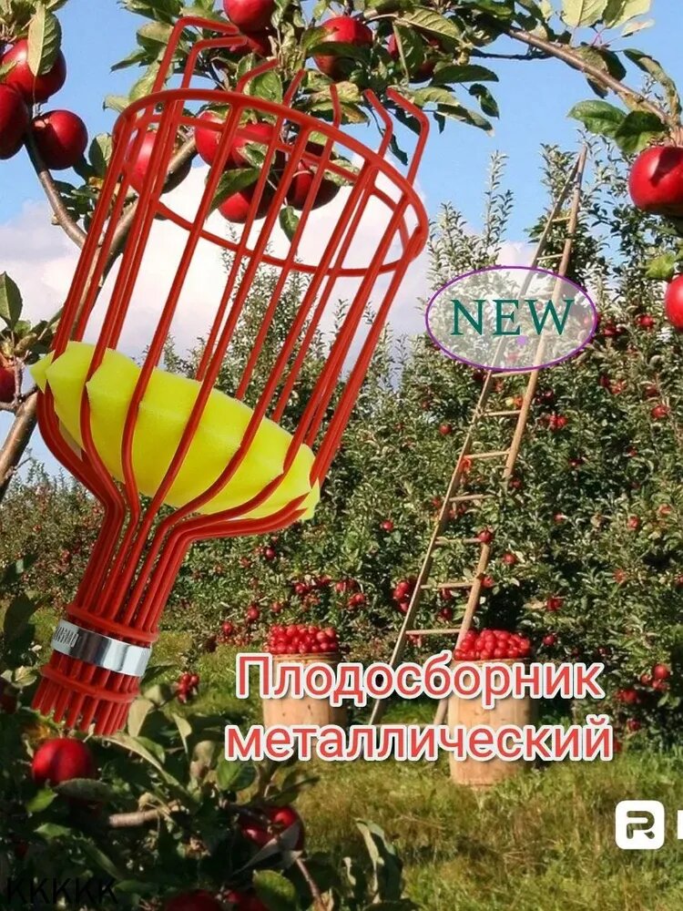 Плодосборник металлический 14.5х14.5х33.5см для сбора яблок и груш
