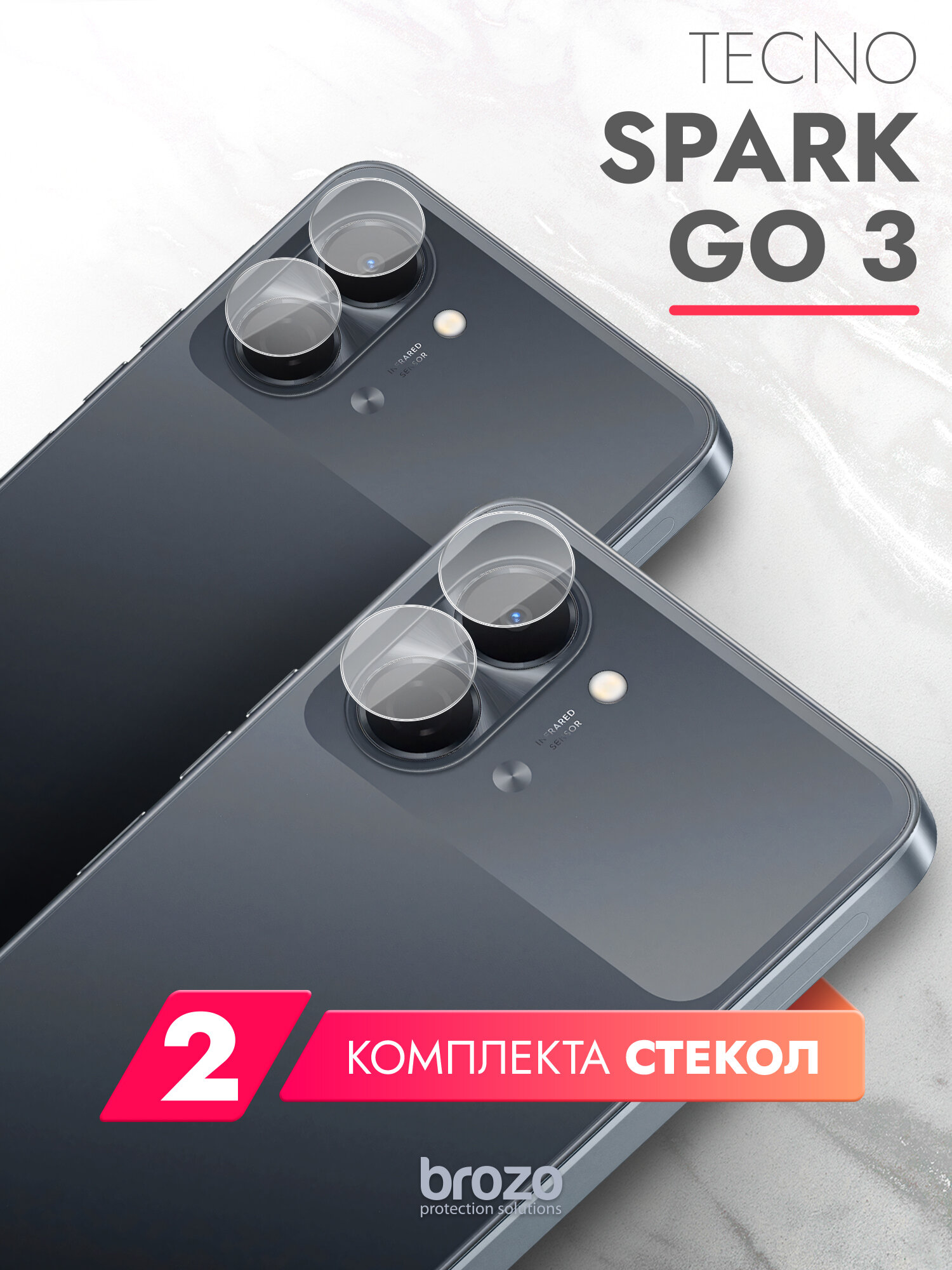 Защитное стекло на линзы Камер Tecno Spark Go 3 4G, Техно Спарк Гоу 3 , два комплекта гибридное гибкое тонкое прозрачное