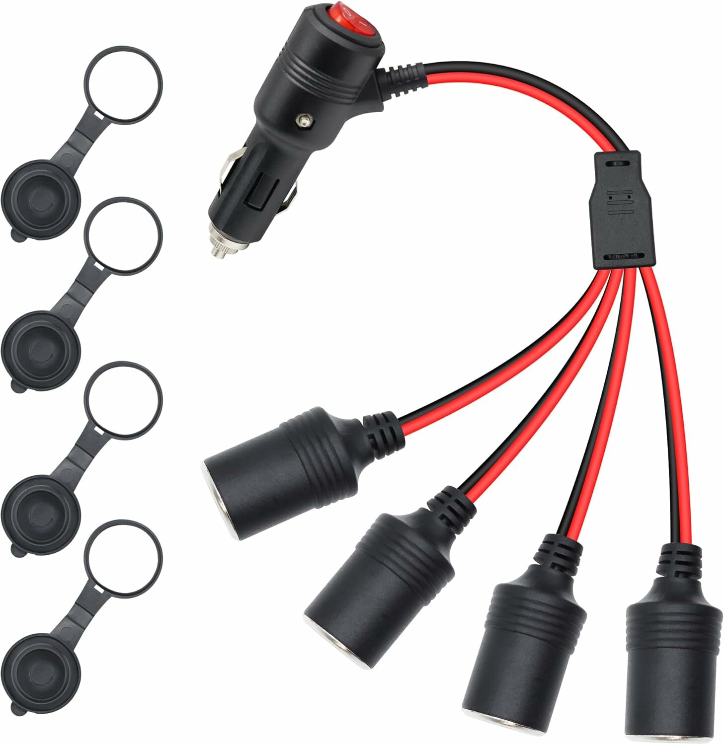 12 В, 24 В, от 1 до 4, адаптер-разветвитель автомобильного прикуривателя с выключателем, 4-позиционная Y-разъем прикурив