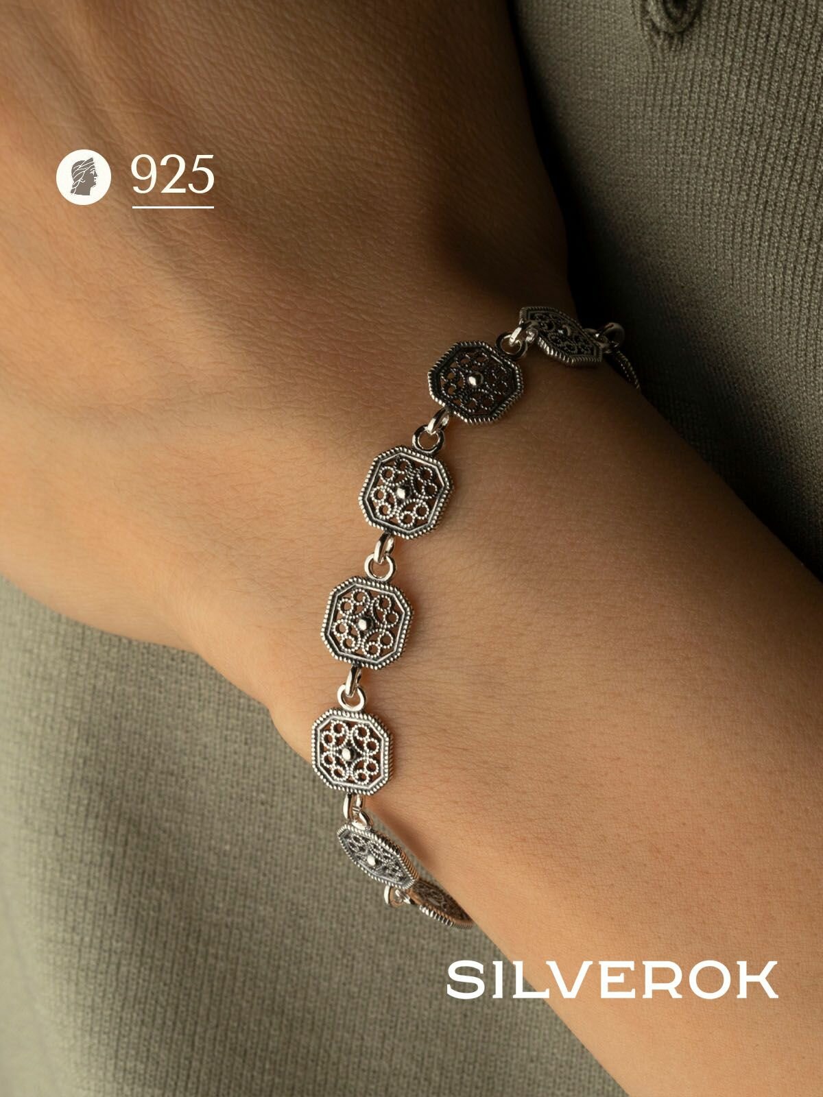 Браслет SILVEROK, серебро, 925 проба, оксидирование