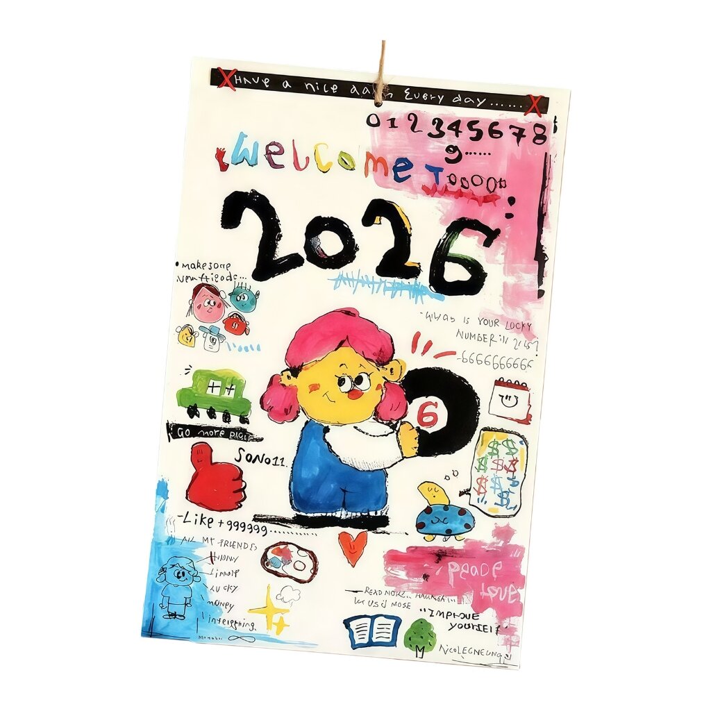 2026 Рисованные Каракули Настенный Календарь Уникальные Ежемесячные Художественные Иллюстрации Прекрасные Каракули Живопись Ежедневник