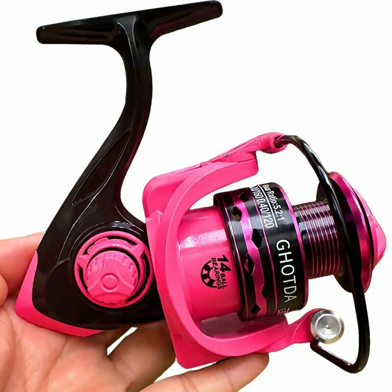 Вращающаяся рыболовная катушка 2000-7000, розовая