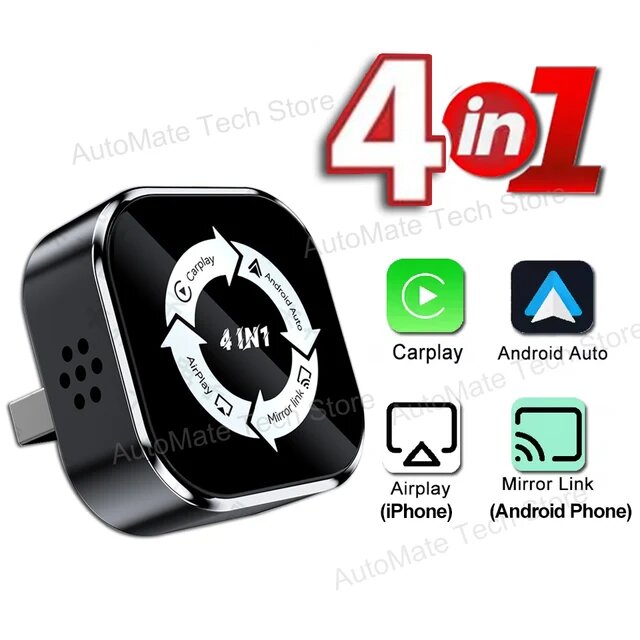 Усовершенствованный беспроводной адаптер CarPlay Mirroring Adapter 3-в-1/4-в-1 работает по принципу «подключи и работай», мгновенно преобразуя проводное подключение в беспроводное для проводного CarPlay.