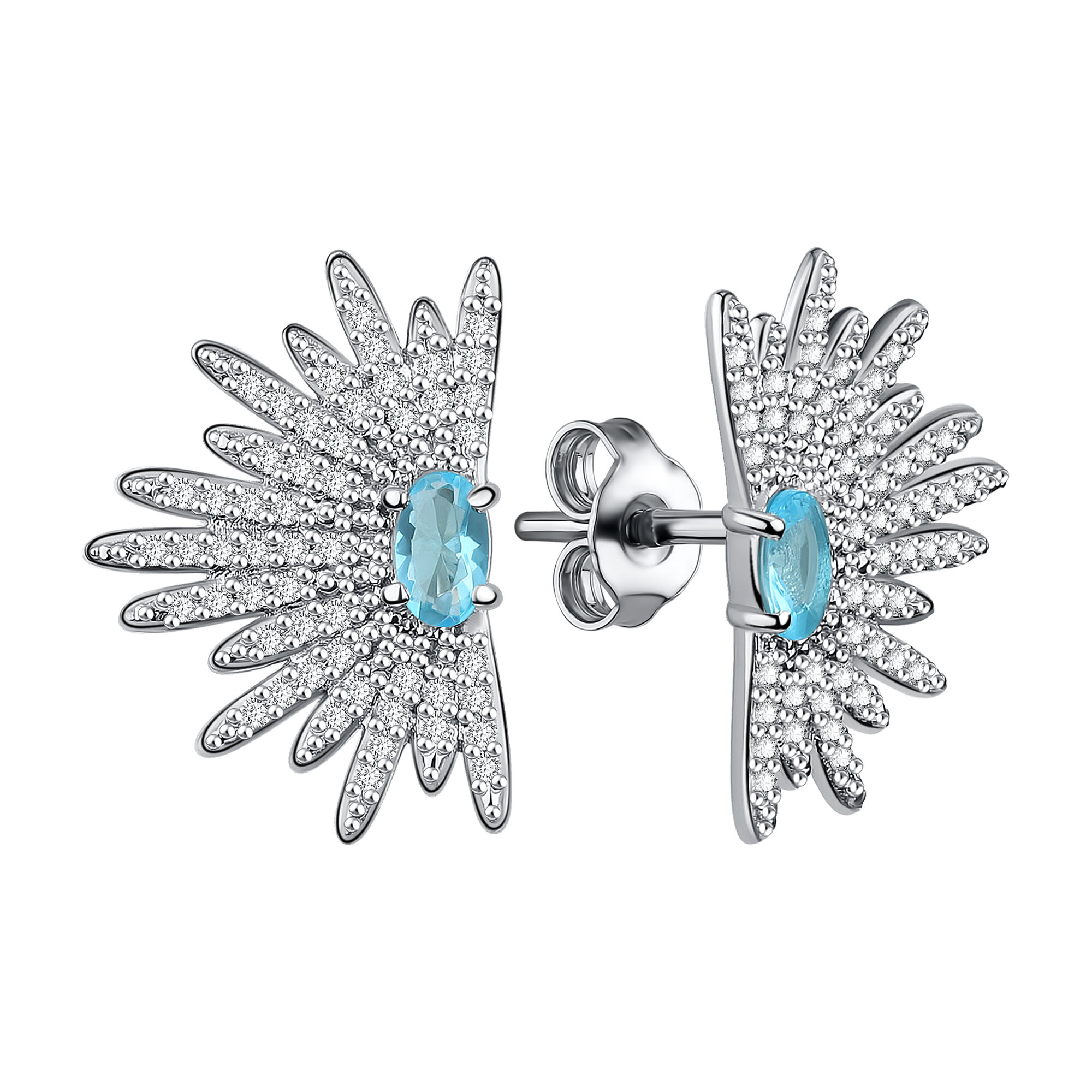 Серьги пусеты, серебро, 925 проба, родирование, фианит