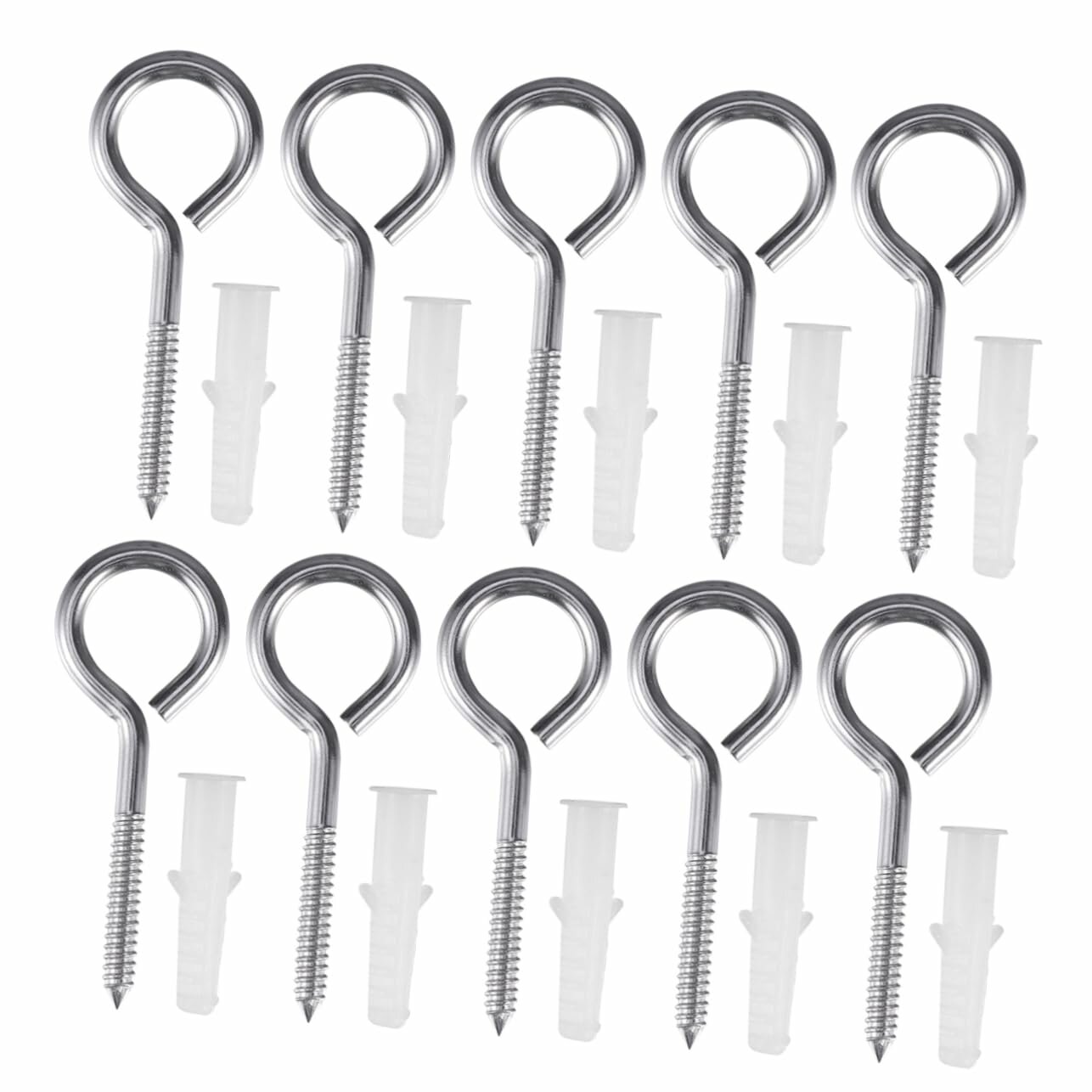 В упаковке 10 саморезов с рым-болтами из нержавеющей стали 304 с кольцами. Прочные расширительные винты для подвешивания