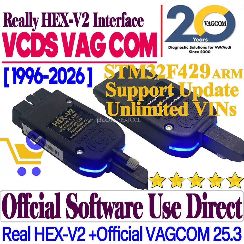 Диагностический сканер VAGCOM V25.3 OBD HEX V2 2026 VAG, русский язык