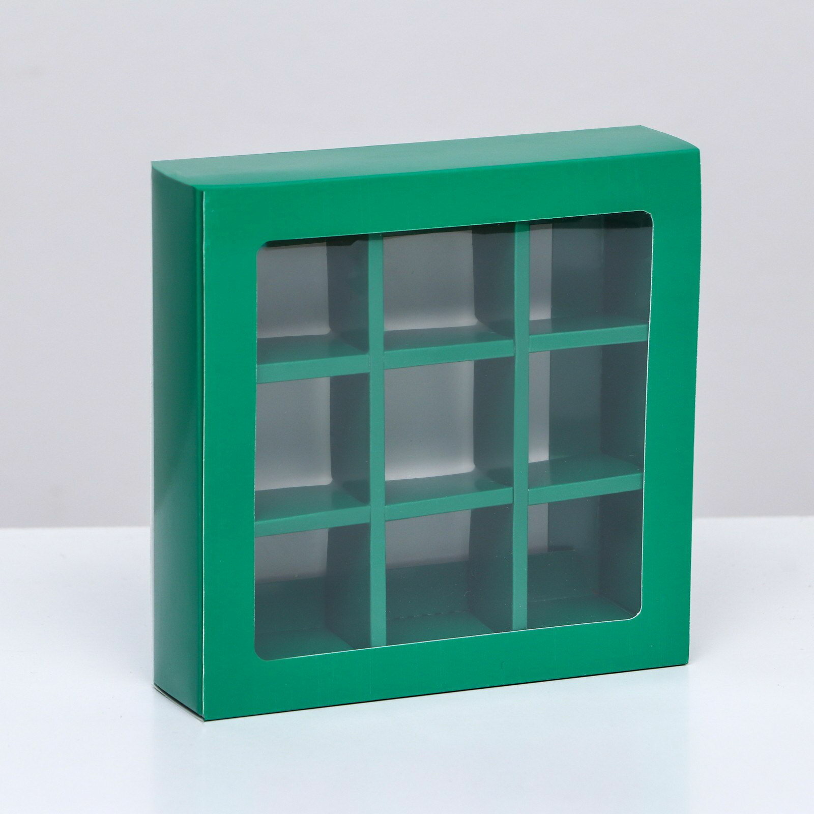 Коробка для 9 конфет, изумрудная, 14.5x14.5x3.5 см, вид упаковки: для конфет, 2 шт.