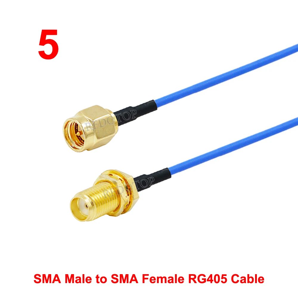 Коаксиальный кабель SMA M to SMA F, RG405, синий, 5CM