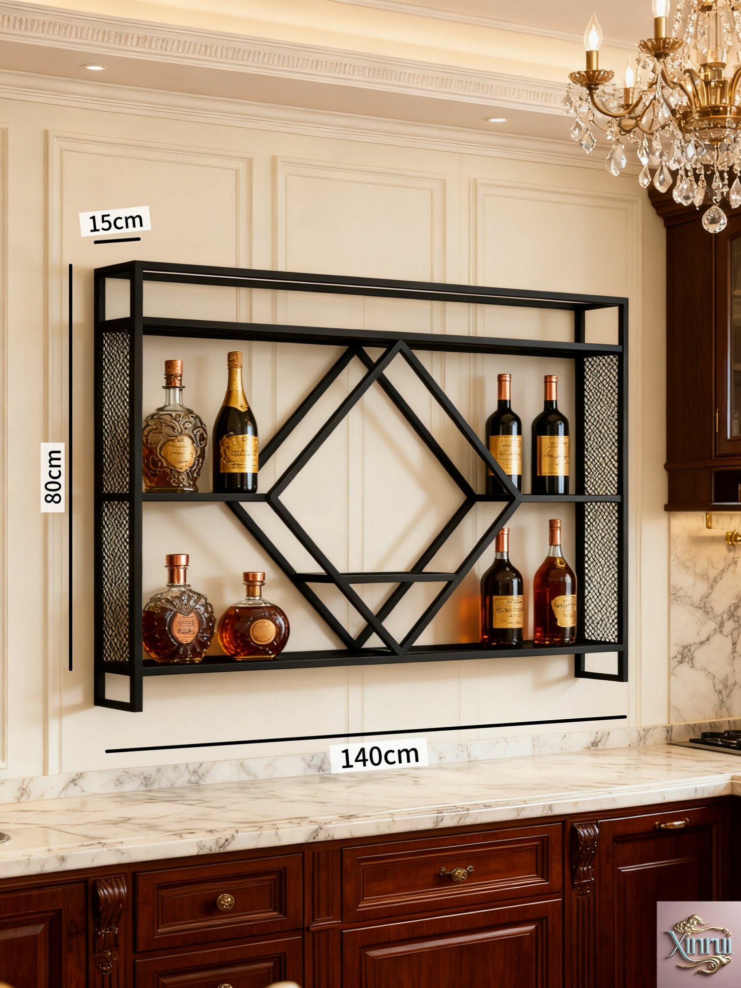 Полка из черного металла,140*80*15 См, ромбовидный узор