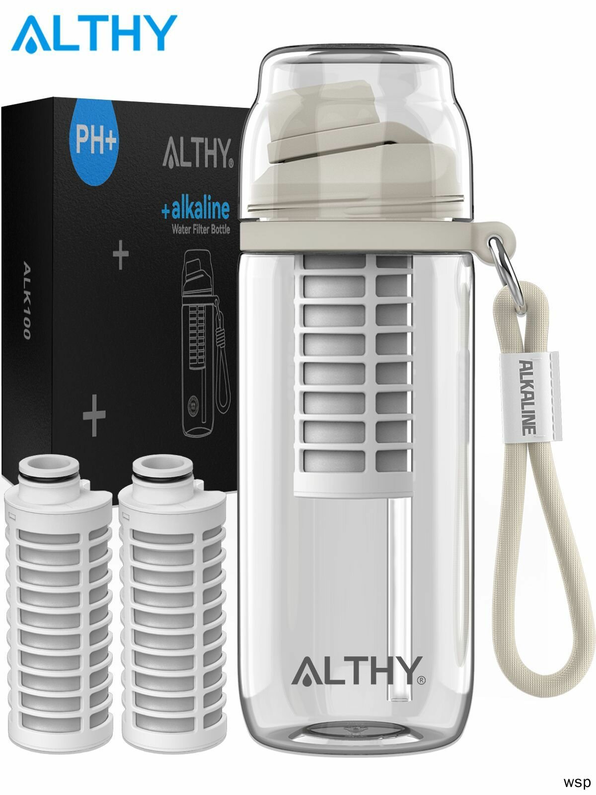 Щелочной воды ALTHY Ионизатор, Фильтр, pH до 9,5 антиоксидант иммуностимулятор, добавлены минералы, водород и электролиты, 500 мл не содержит BPA бутылка для воды спортивная