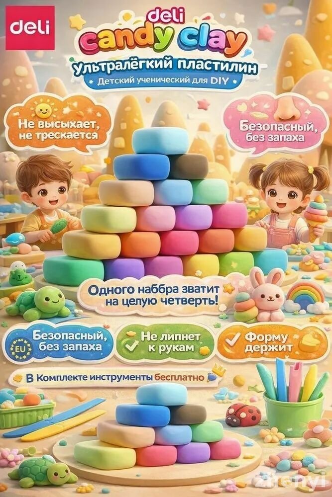 Набор для лепки из самозатвердевающей глины Candy, бестселлер