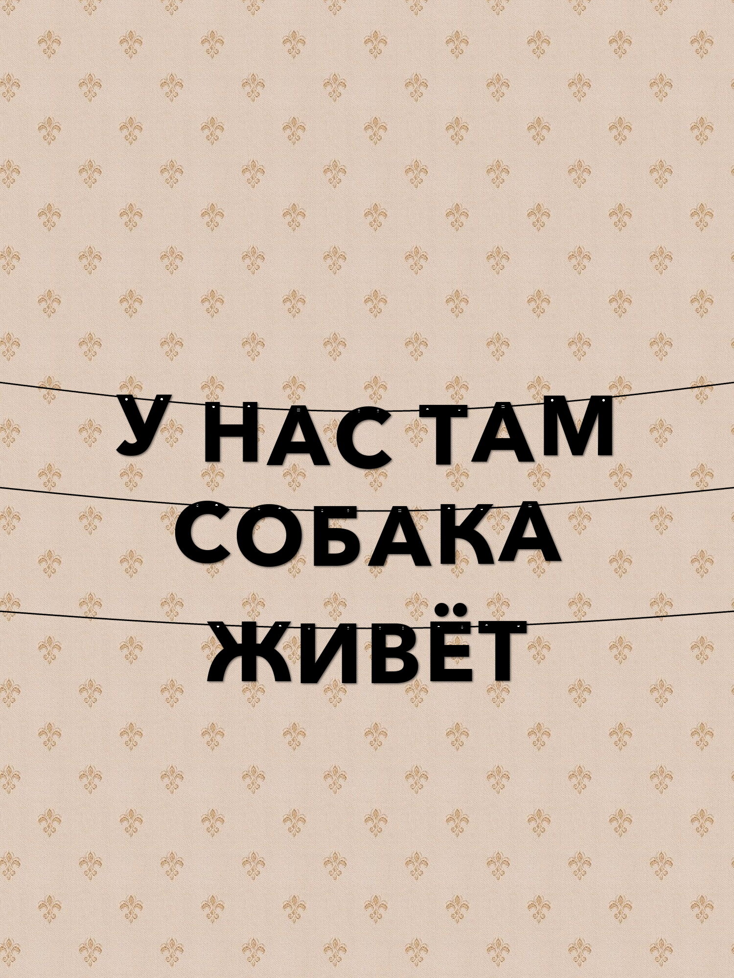 Легкая многоразовая гирлянда с надписью У нас там собака живёт - для украшения дома или праздника, высота букв 10 см, толщина букв 1 мм, долговечный материал.