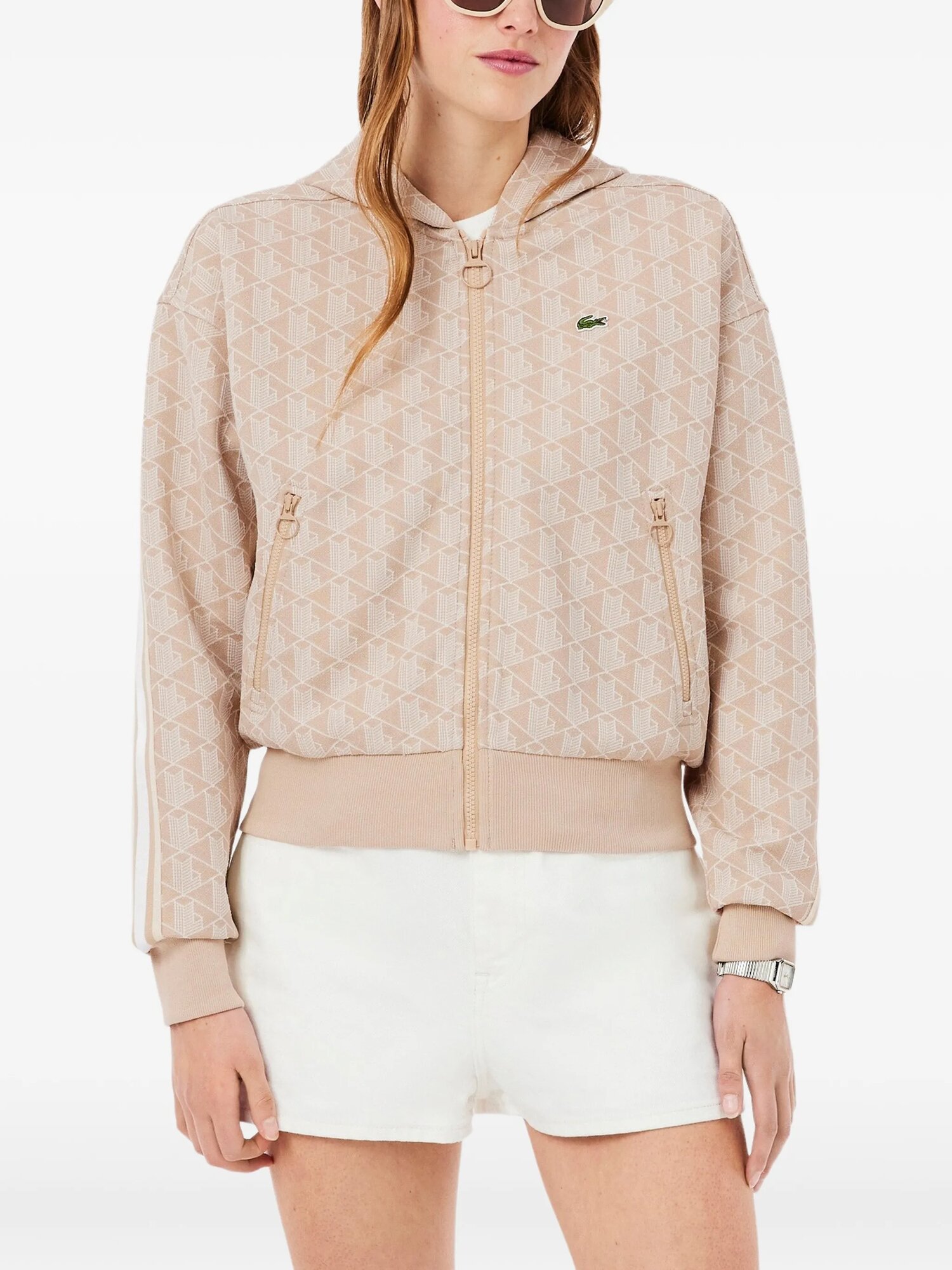 Худи LACOSTE Geometric-monogram hoodie, размер 38 EU, , разноцветный — фото 1