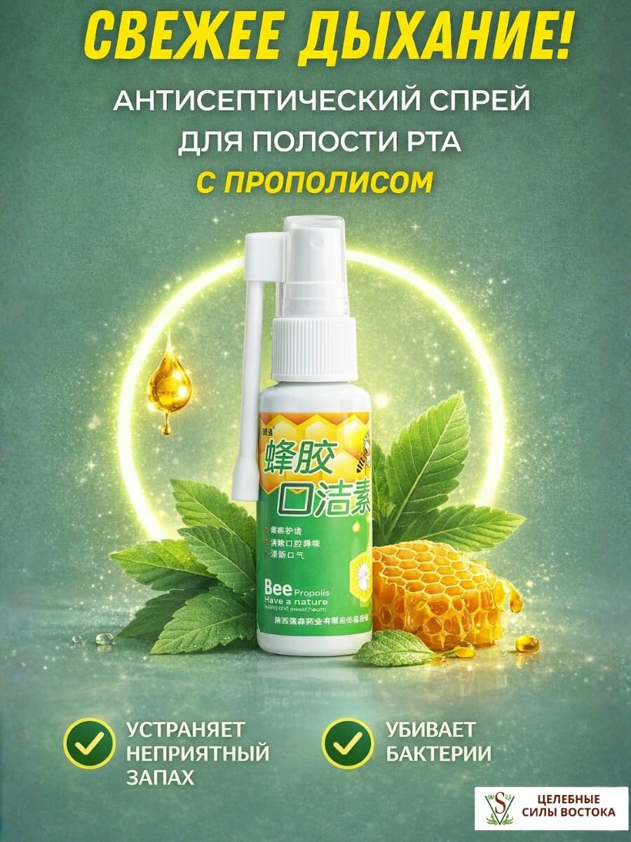 Антибактериальный спрей от горла для полости рта с прополисом 30 ml.