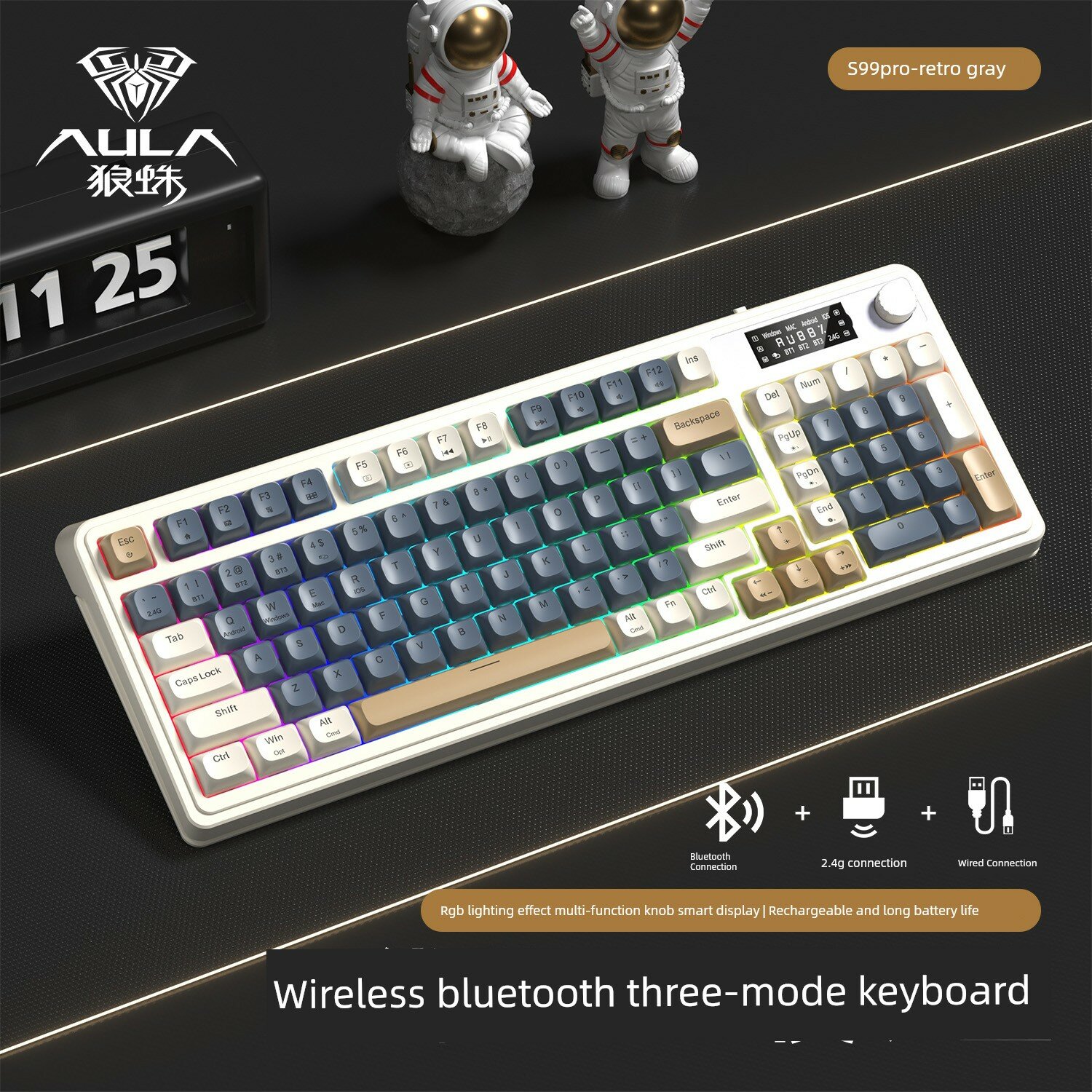 Wolfskin S9PRO9 беспроводная клавиатура и мышь в цвете Патчворк Винтажный Серый для игр игровая периферия