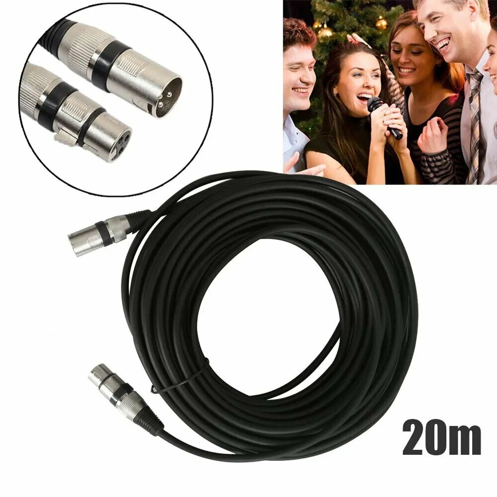 Кабель XLR мама папа для микрофонов, 20 м, медный, экранированный