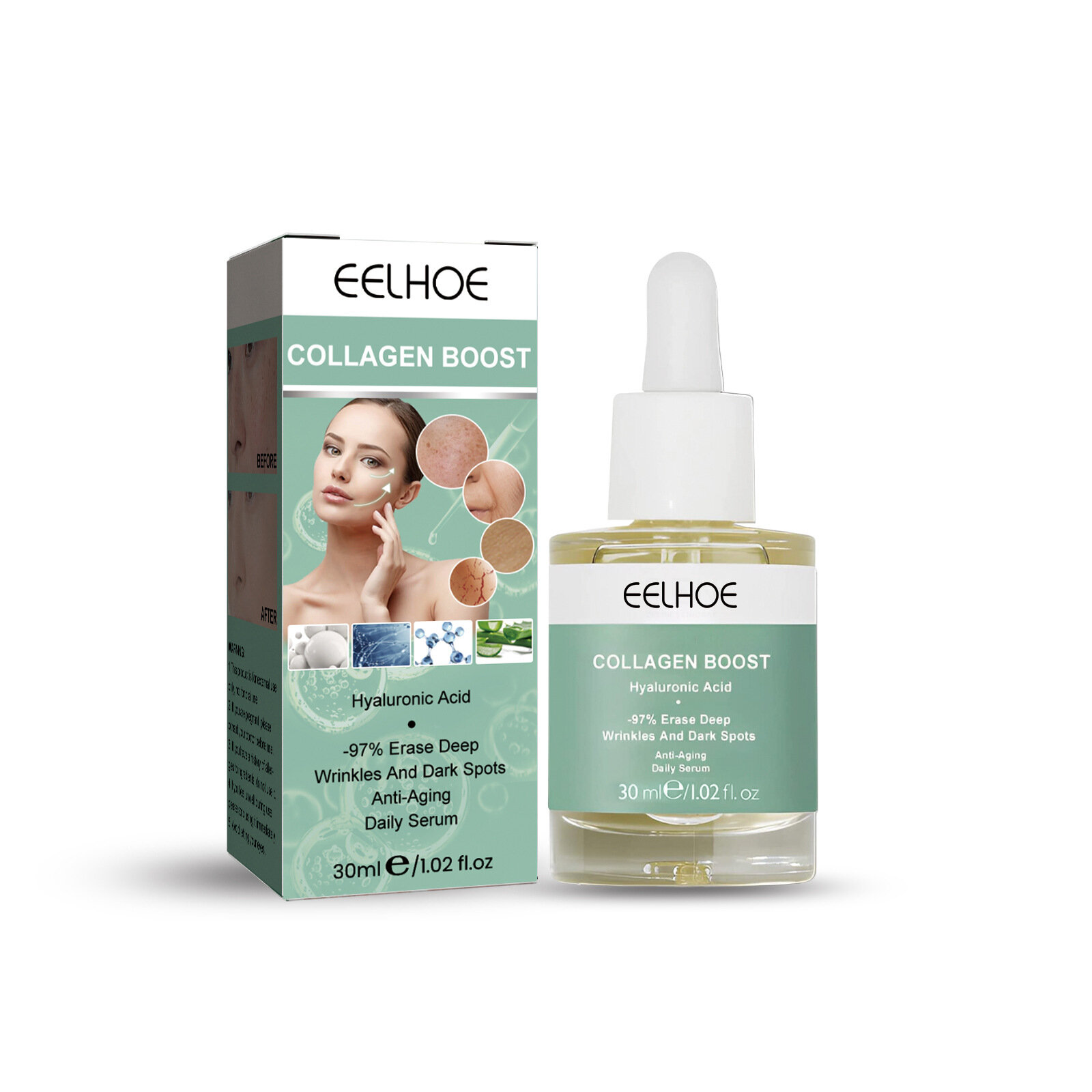 EELHOE Anti-aging Essence Collagen Dilutes Fine Lines Moisturizing Moisturizing Firming Skin Care Essence 30ml box (only for foreign trade export sales, domestic sales are prohibited,