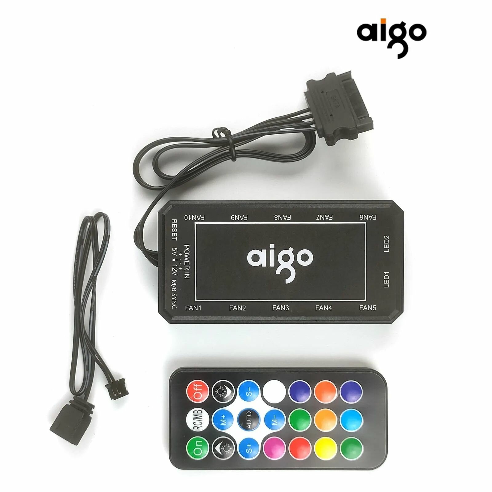 Контроллер для вентиляторов AIGO AR12, 5V 3-pin ARGB/4-pin SATA, с пультом, черный