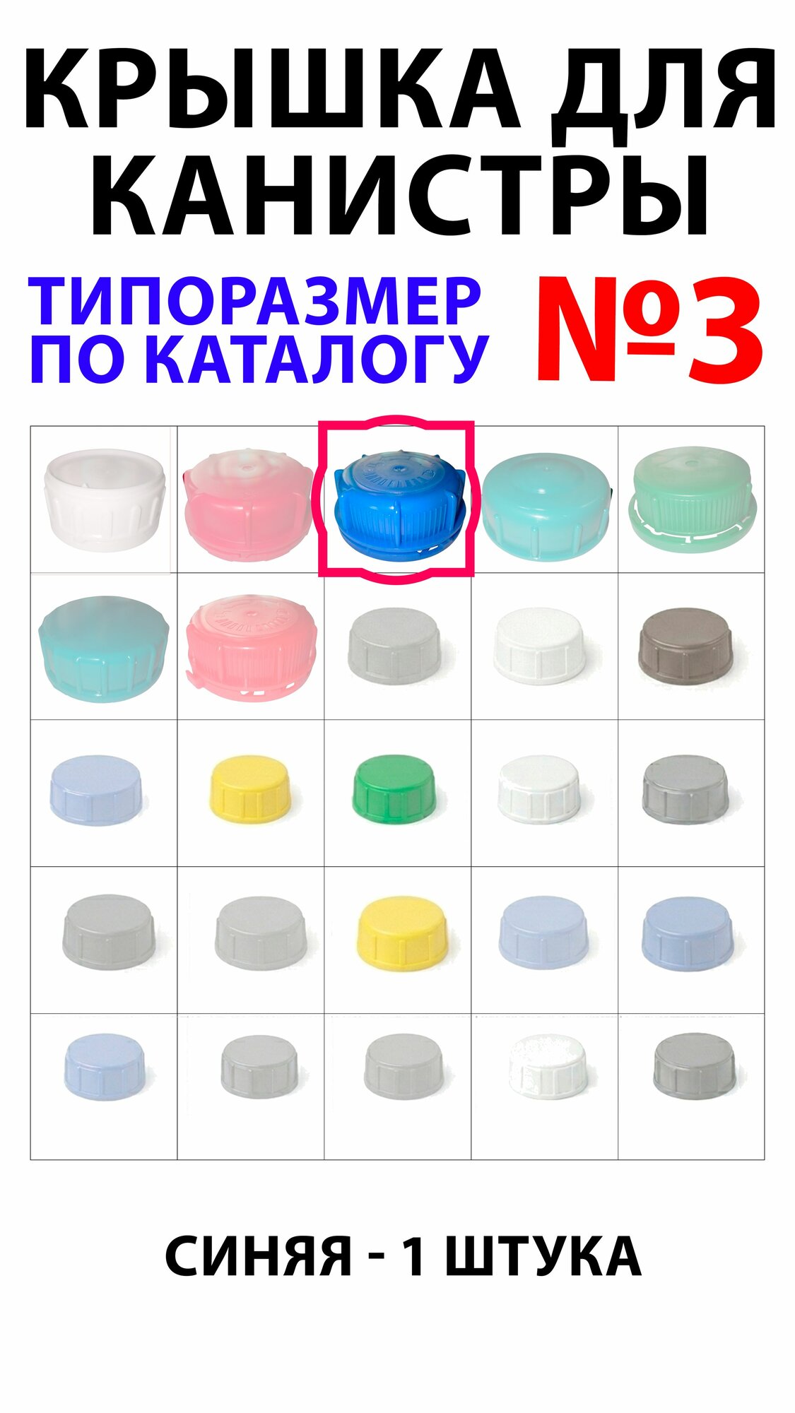 3* Крышка синяя низкая для пластиковой канистры с наибольшим внешним диаметром или запасная часть для ремонта, замены и