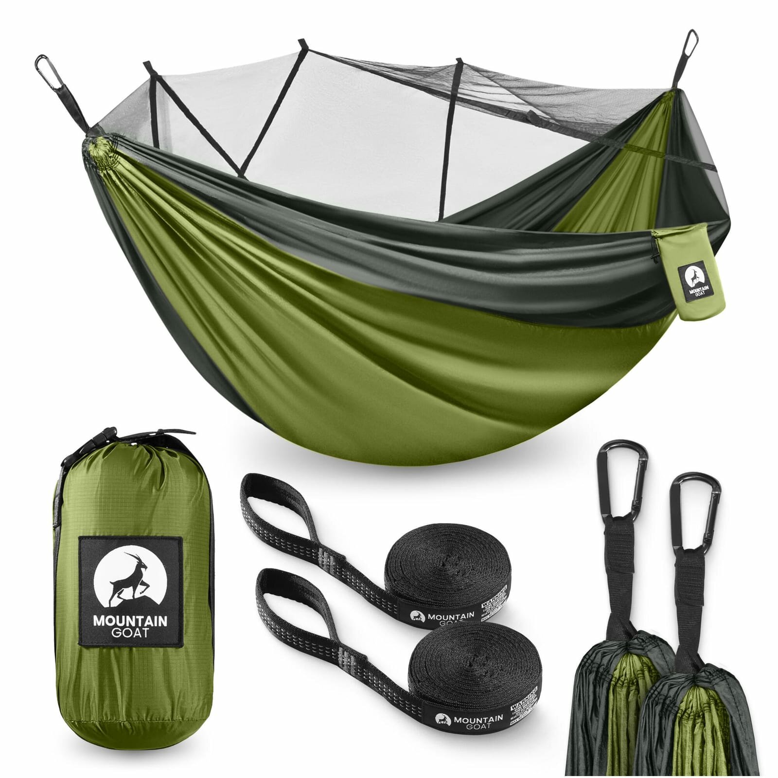 DECATHLON Гамак туристический двухместный с москитной сеткой Mountain Goat, зеленый/серый, 300x200 см, 200 кг