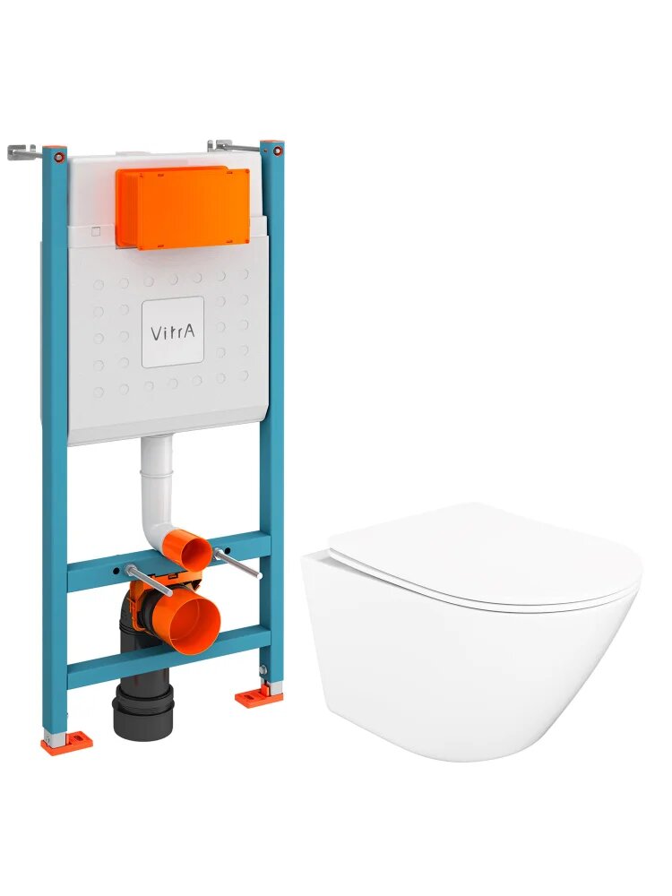 Комплект 3 в 1: Инсталляция VitrA V-Fix Core 732-5800-01 / Унитаз подвесной STWORKI Левангер S07401WH безободковый, с микролифтом / Комплект креплений