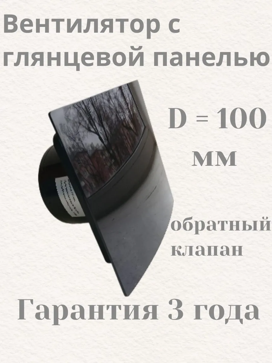 Вентилятор вытяжной осевой бытовой настенный, D 100 мм, диаметр 100 мм, черный глянцевый с обратным клапаном, (для кухни, ванной, санузла, туалета)
