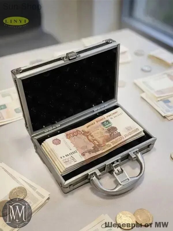 Мини чемодан для денег "Открытка", металлический, черный, 6x11x18 см