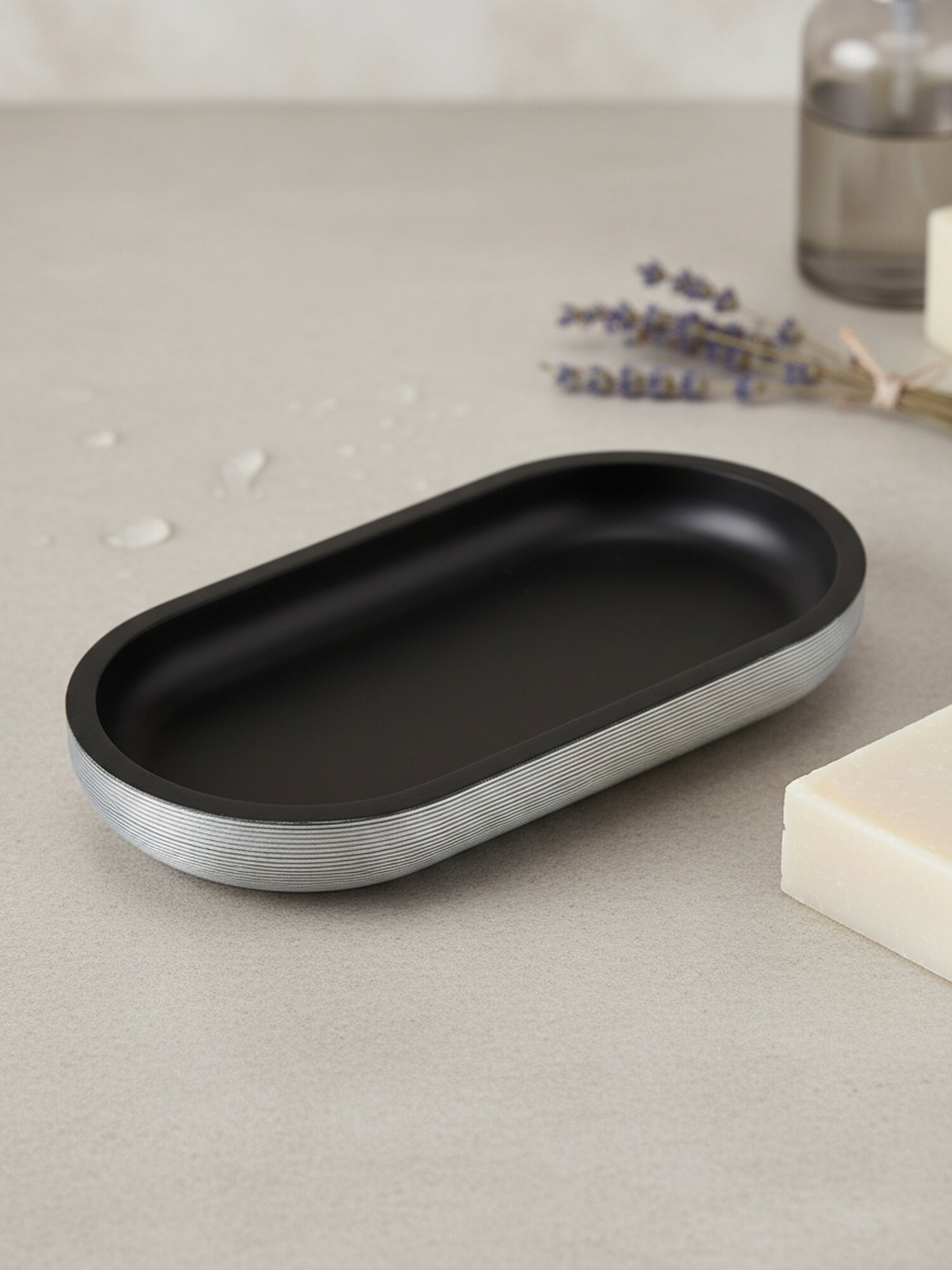 Мыльница настольная из полистоуна Серо-голубой, 19.2х9.8х2.5 см, коллекция Полосы, аксессуар для ванной комнаты BRE0880AA-TR