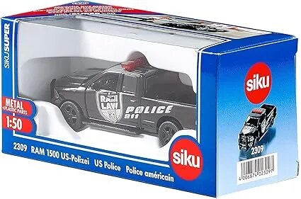 Siku 2309, Полицейский пикап Dodge Ram 1500, 1:50, Металл, Пластик, Съемные шины, Подвижные части