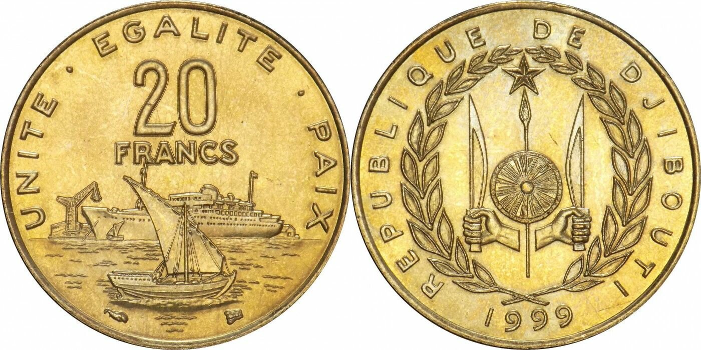 Джибути 20 франков, 1977 - 2025 Дау XF