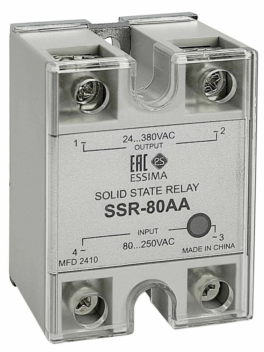 Твердотельное реле SSR-80AA 80А, 80-250В AC, нагрузка 24-380В АС