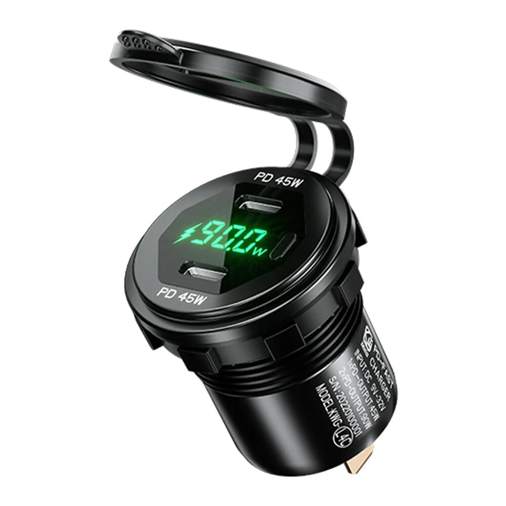 Автомобильное зарядное устройство USB Type C PD 45W с дисплеем, Black-Green