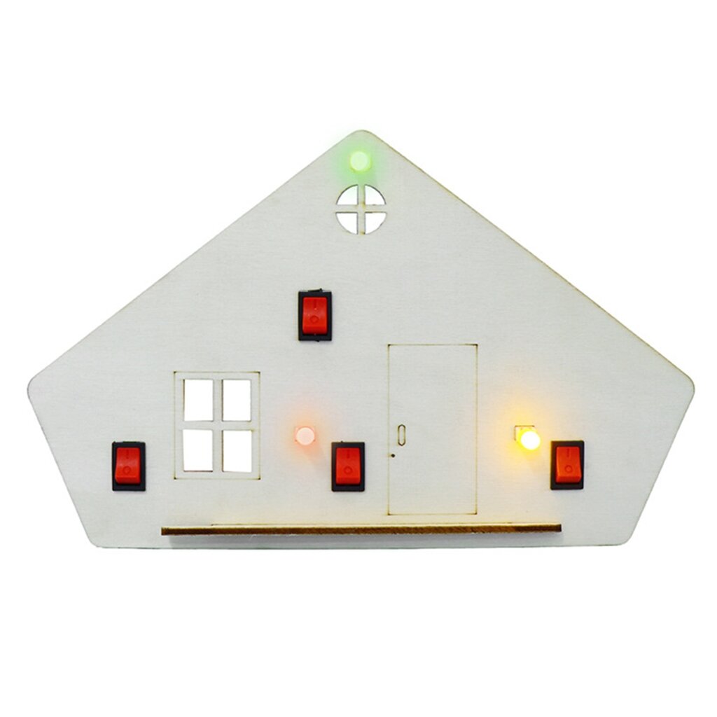 Деревянный Дом со Светодиодной Сменой Света DIY Научный Эксперимент Игрушка Электрический Экспериментальный Набор Для Изучения Физики Детьми