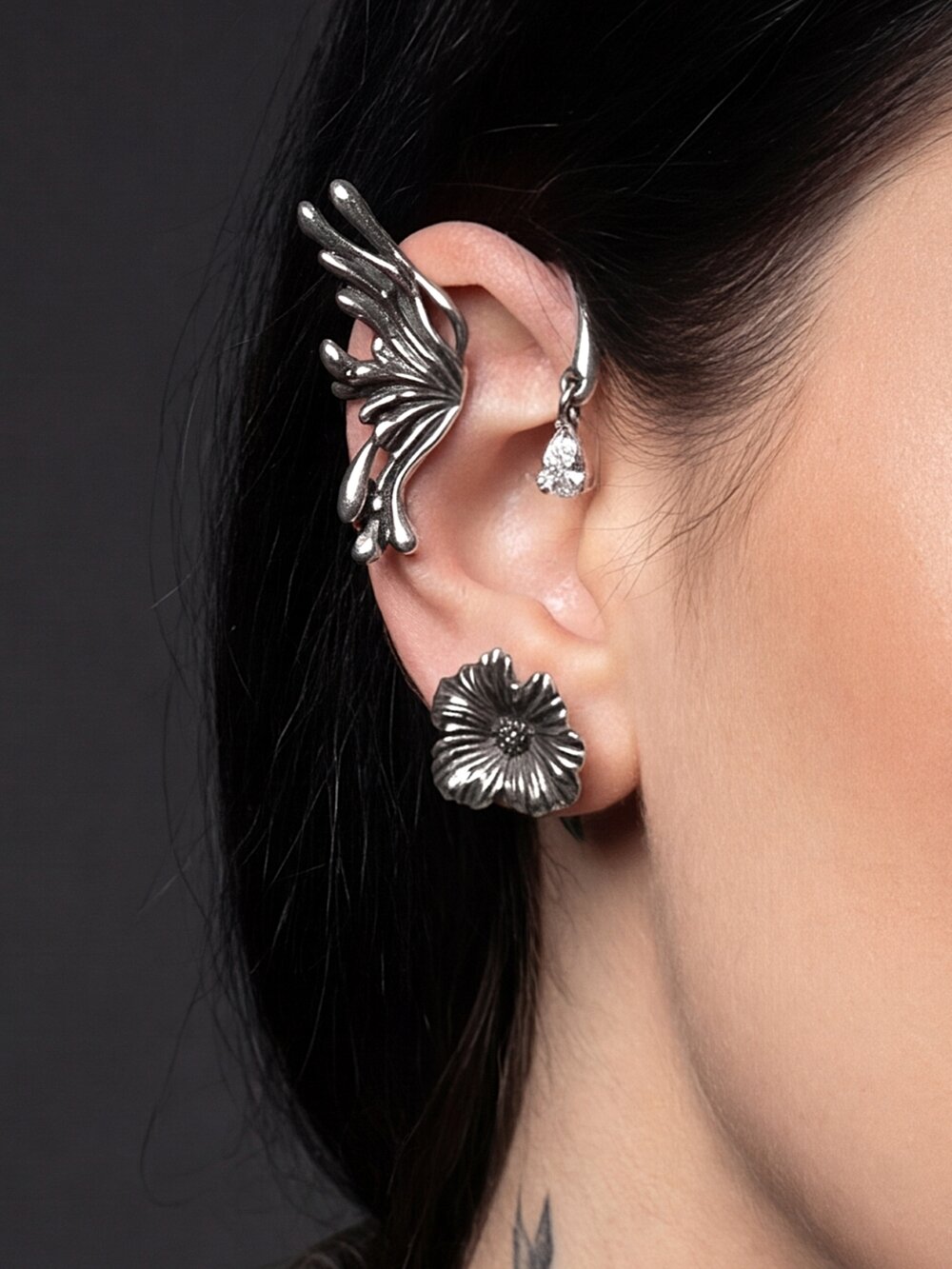 Моносерьга кафф, фианит