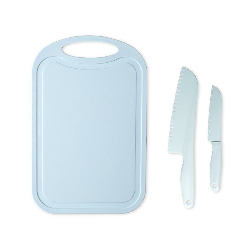 Набор для детского питания с большой доской и двумя ножами, пластиковые безопасные инструменты, синий цвет