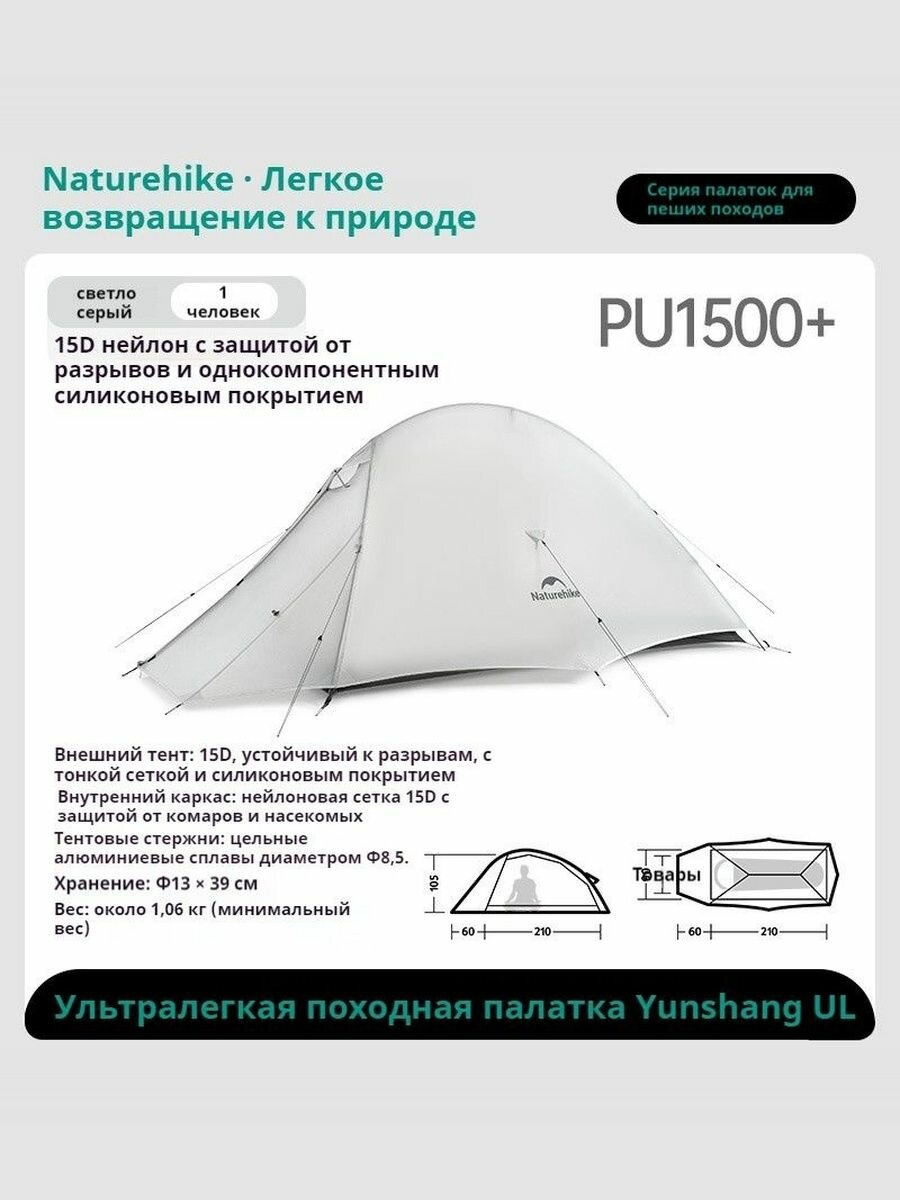 Naturehike Туристическая палатка на 1-2 человека CNK2450WS017