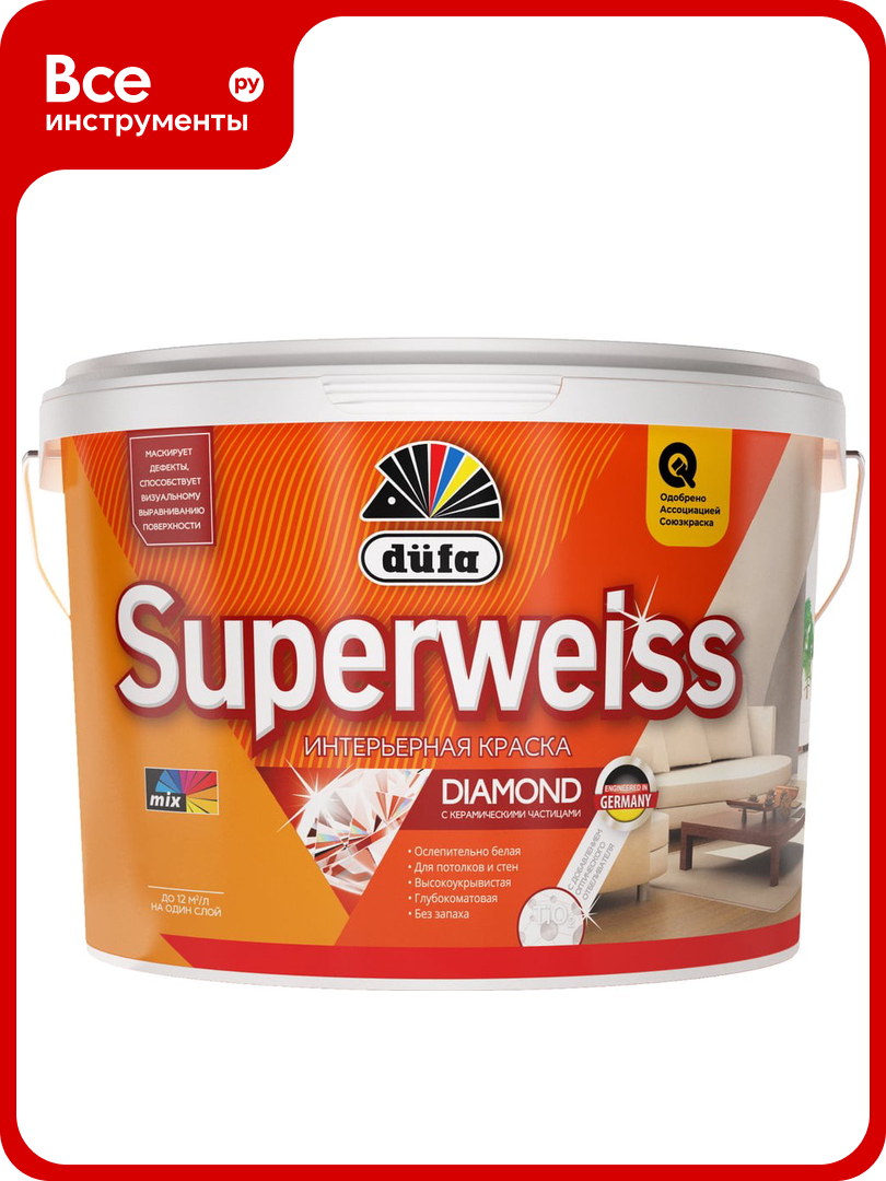 ВД краска Dufa SUPERWEISS RD4 2,5 л Н0000000395, без брызг, для всех типов помещений