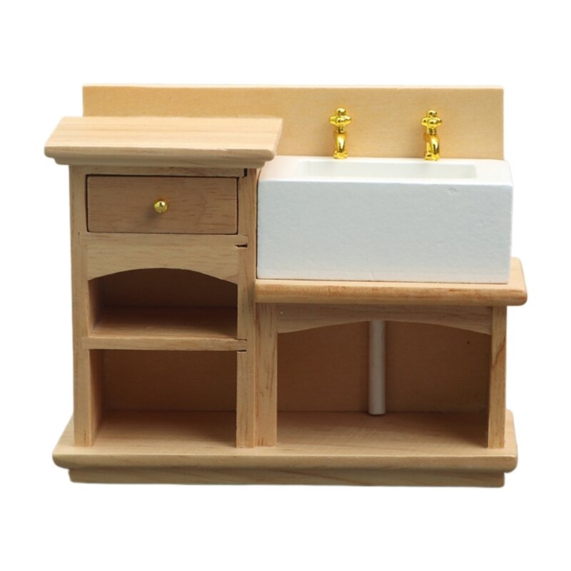 1/12 Деревянная Раковина Для Ванной Комнаты Миниатюрная Мебель Для Украшения Кукольного Домика с Реалистичными Деталями Для Коллекционеров и показа