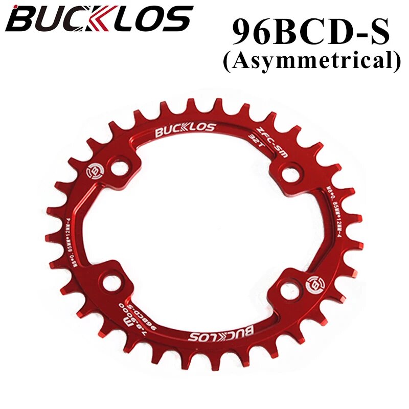 BUCKLOS Алюминиевая велосипедная звездочка 96BCD 32/34/36/38T Красный, 36Т, 96BCD-S-Oval-Red