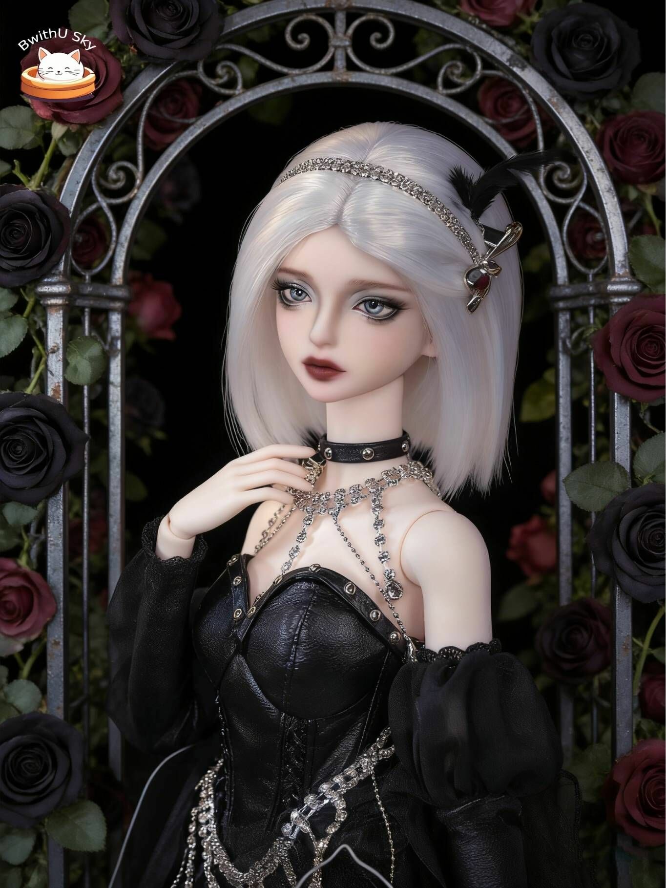 BwithUSky Vespera 1/4 BJD: Коллекционный черный готический наряд с кожей и цепями Крутой элегантный стиль